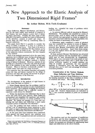 A New Approach to the Elastic Analysis of Two Dimensional Rigid Frames ...